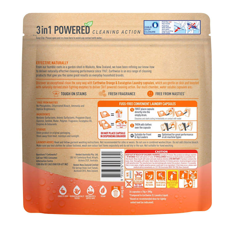 Earthwise Orange & Eucalyptus Laundry Detergent Capsules 26 Pack | IGA ...