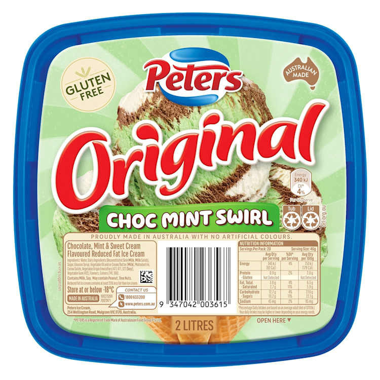 Peters Original Choc Mint Swirl Ice Cream Tub 2L | IGA Shop Online