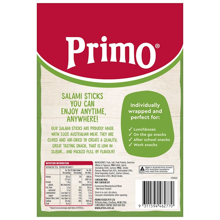 Primo Air-Dried Salami Sticks Mild Pepperoni 90g | IGA Shop Online