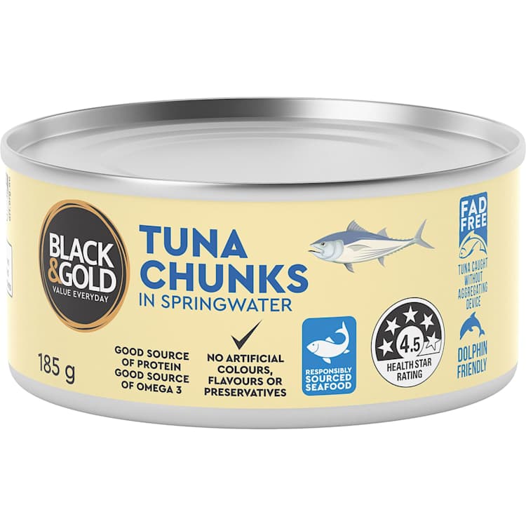 Black & Gold Tuna Chunk Springwater 185g | IGA Shop Online