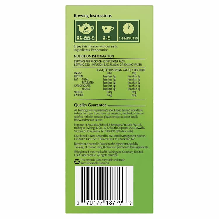 Twinings Infusions Pure Peppermint Tea Bags 40 Pack | IGA Shop Online