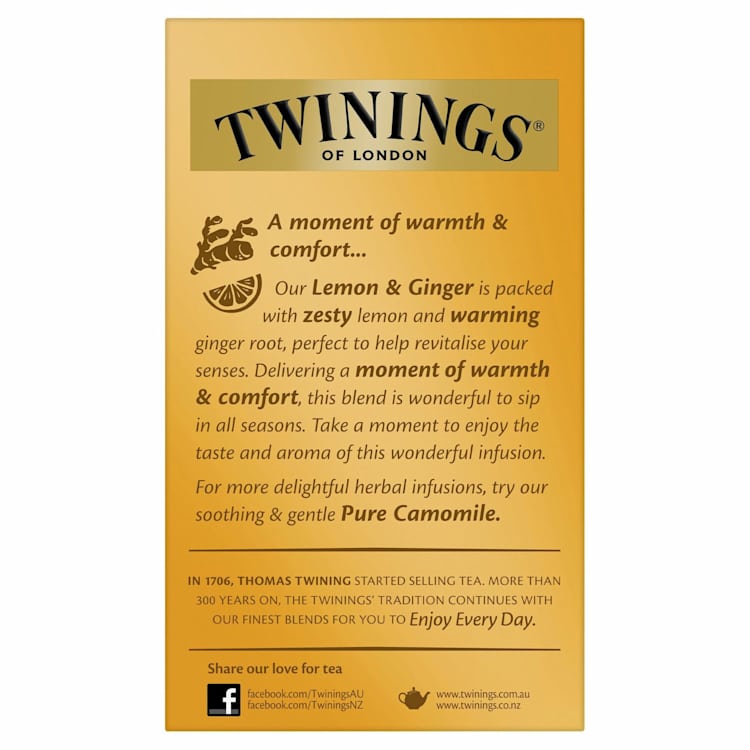 Twinings Lemon & Ginger Tea Bags 40 Pack | IGA Shop Online