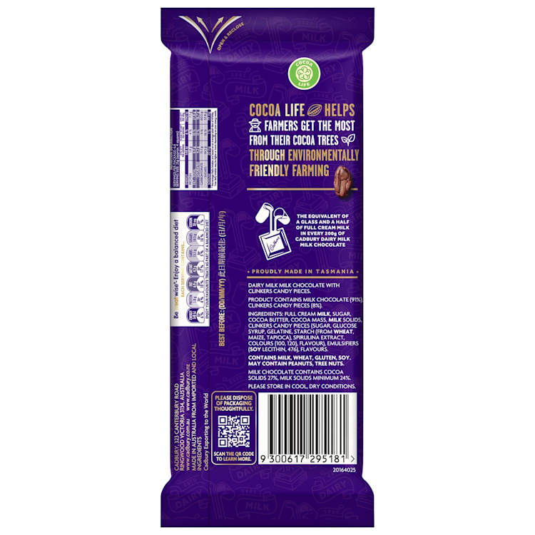 Cadbury Dairy Milk with Pascall Clinkers Chocolate Block 170g | IGA ...