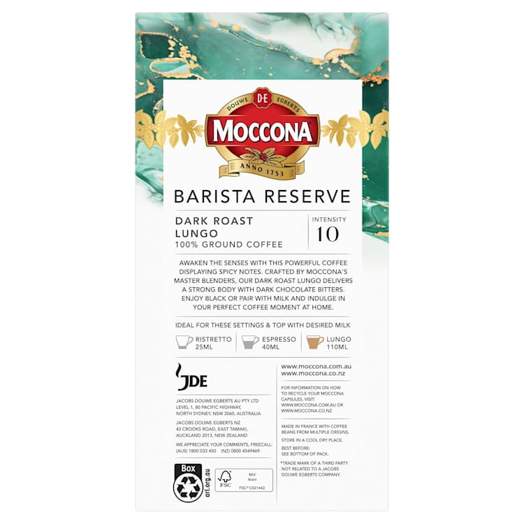 Moccona Barista Reserve Dark Roast Lungo Capsules 10 Pack | IGA Shop Online