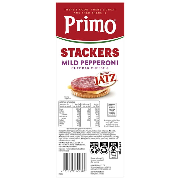 Primo Stackers Pepperoni with Jatz Crackers and Cheddar Cheese 57g ...
