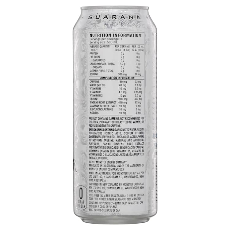 monster absolute zero ingredients