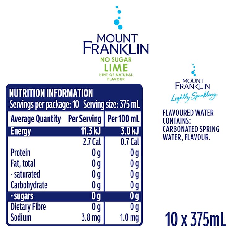 Mount Franklin Lightly Sparkling Water Lime, Multipack Cans 10 Pack ...