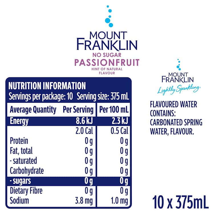 Mount Franklin Lightly Sparkling Water Passionfruit, Multipack Cans 10 ...