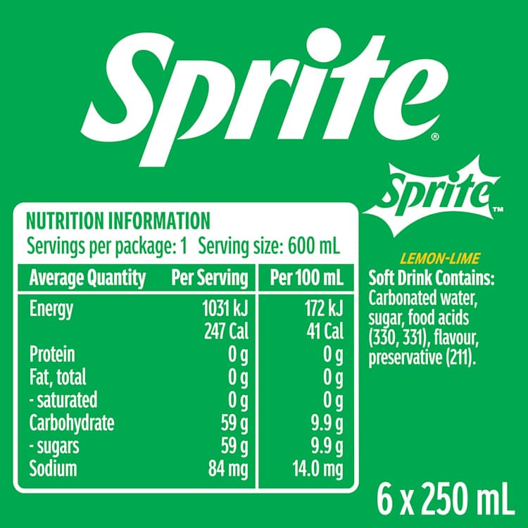 sprite ingredients label